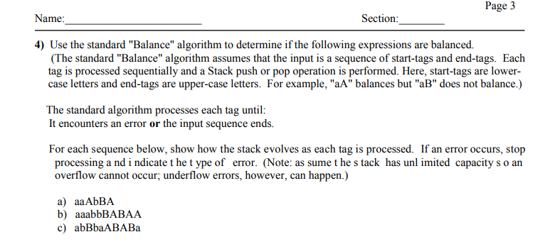 Solved 4) Use the standard "Balance" algorithm to determine | Chegg.com