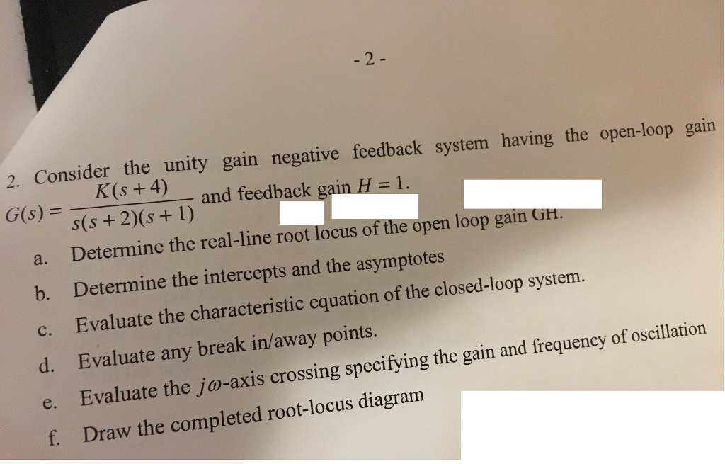 Solved 2 2. Consider the unity gain negative feedback system | Chegg.com