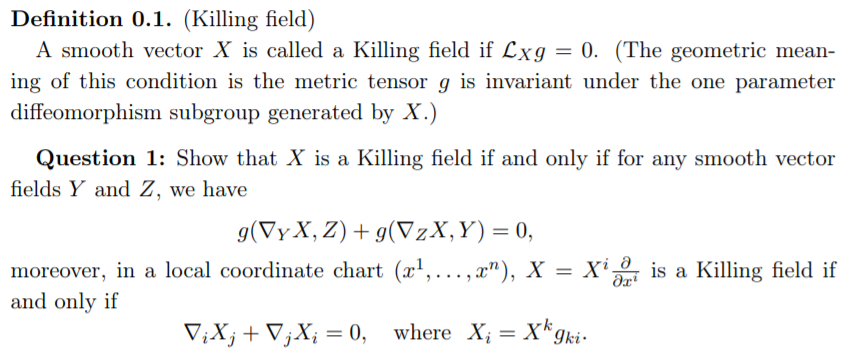 Definition 0.1. (Killing field) A smooth vector X is | Chegg.com