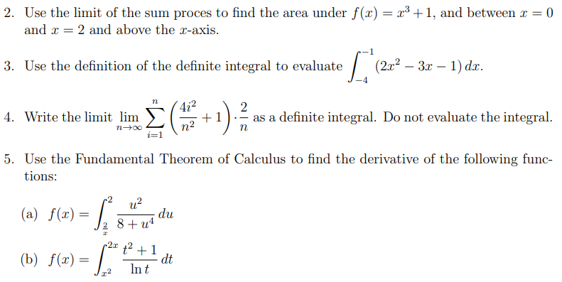 Solved 2. Use the limit of the sum proces to find the area | Chegg.com