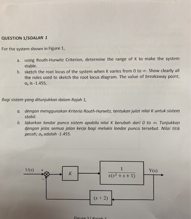 Solved QUESTION 1/SOALAN 1 For the system shown in Figure 1, | Chegg.com