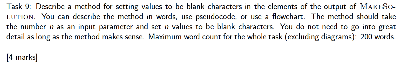 Solved Task 9: Describe a method for setting values to be | Chegg.com