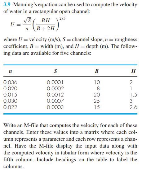 Solved Manning's equation can be used to compute the | Chegg.com