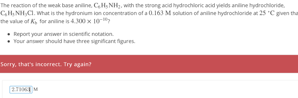 Solved The reaction of the weak base aniline, CoHs NH2, with | Chegg.com