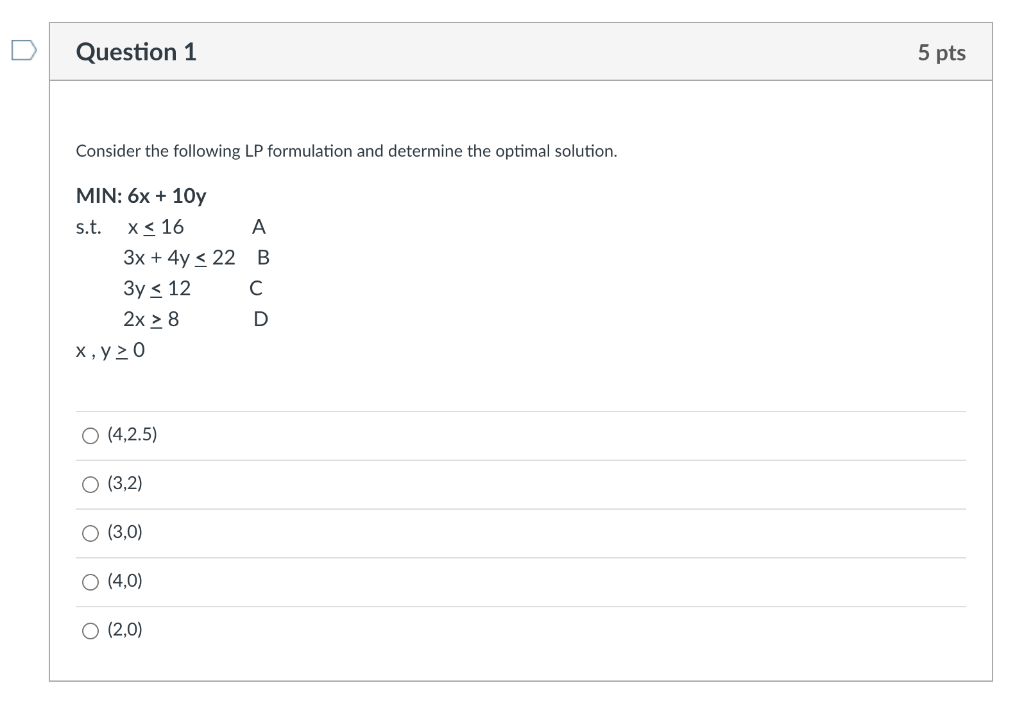 Solved Question 1 5 pts Consider the following LP | Chegg.com