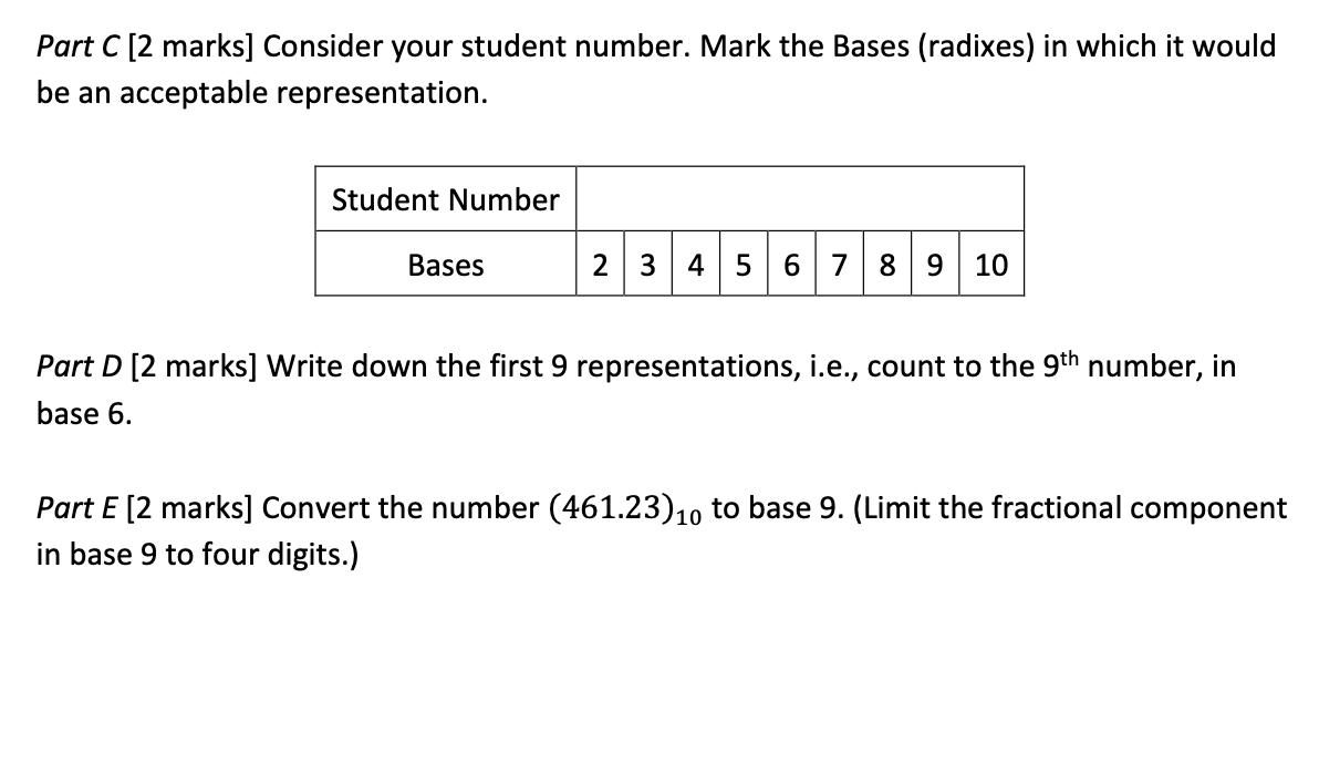 Solved Part C [2 marks] Consider your student number. Mark | Chegg.com ...