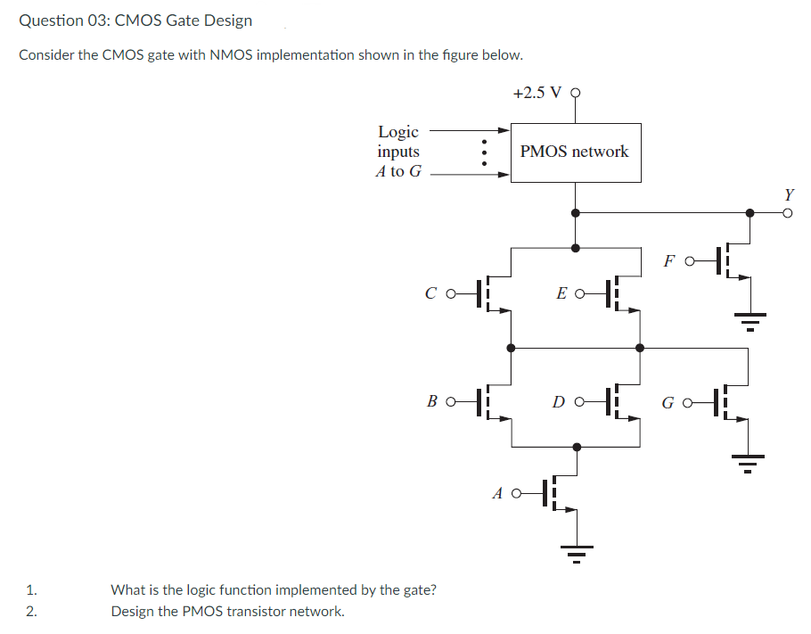 Solved Question 03: CMOS Gate Design Consider the CMOS gate | Chegg.com