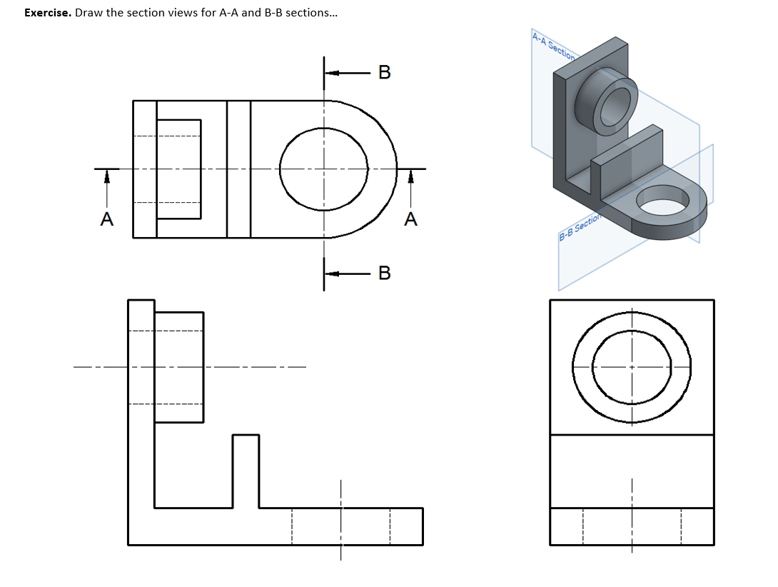 Solved Exercise. Draw the section views for A−A and B−B | Chegg.com