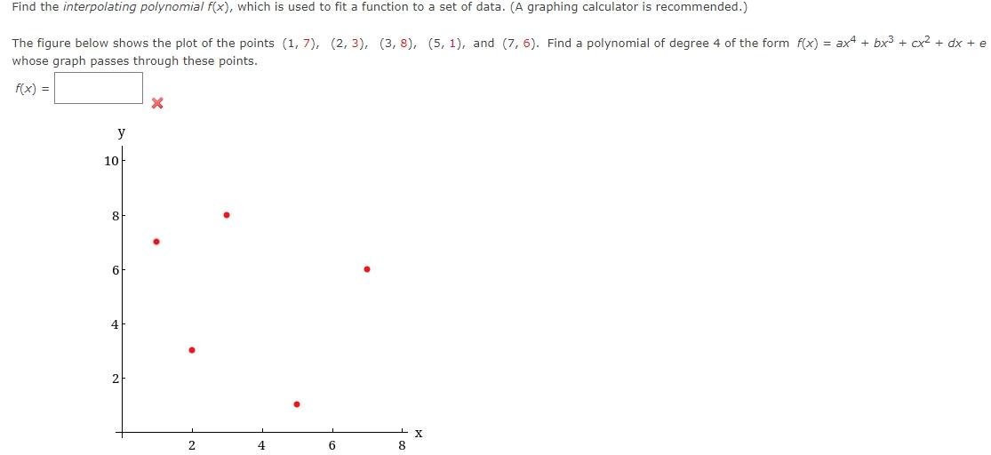 Solved Find the interpolating polynomial f(x), which is used | Chegg.com