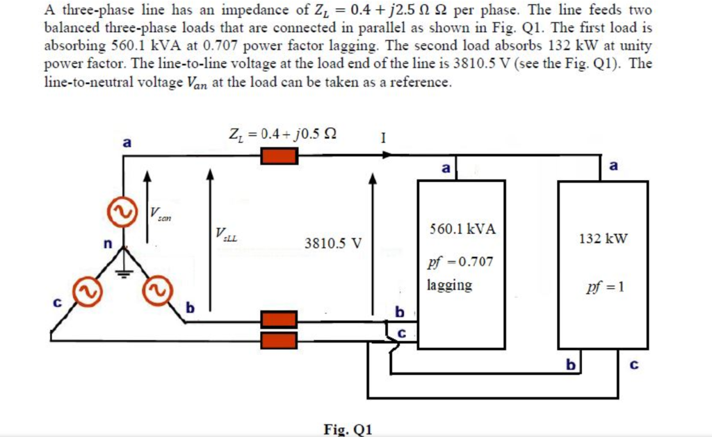 Solved A three-phase line has an impedance of Zz = 0.4 + | Chegg.com