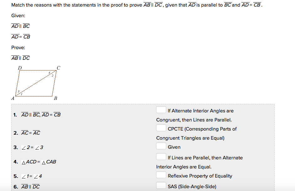 Solved Match the reasons with the statements in the proof to | Chegg.com