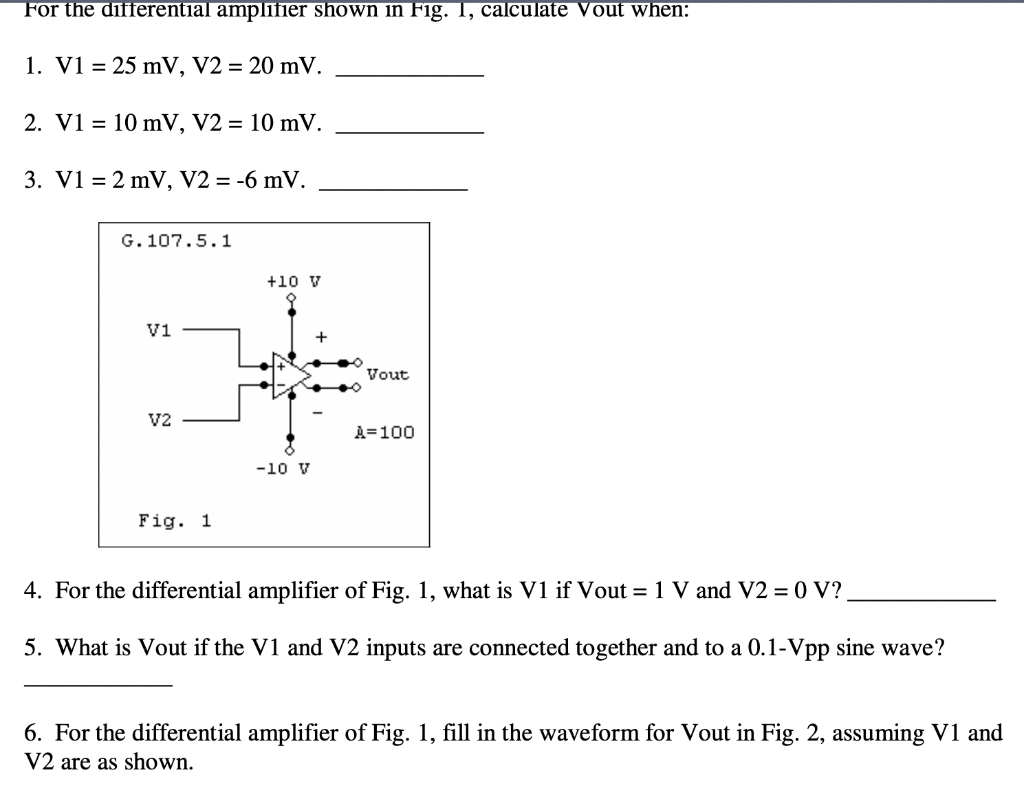 Solved For the differential amplifier shown in Fig. 1, | Chegg.com