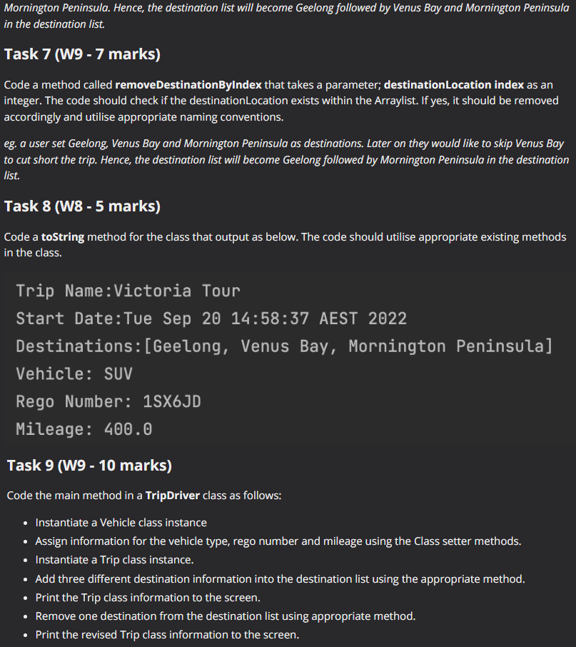 Solved Code the class shell and instance variables for trip. | Chegg.com
