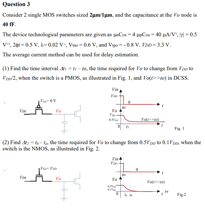 Solved Consider 2 single MOS switches sized 2μm/1μm, and the | Chegg.com
