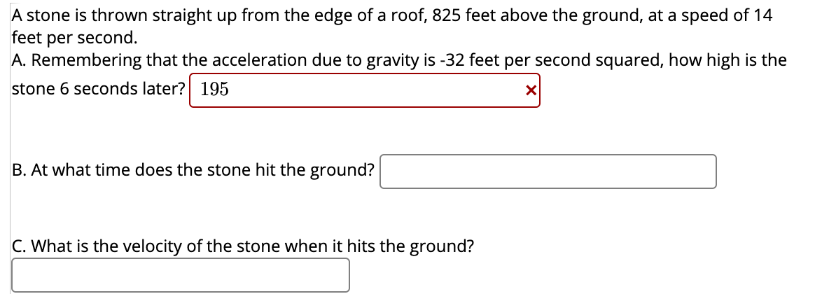 Solved A stone is thrown straight up from the edge of a | Chegg.com