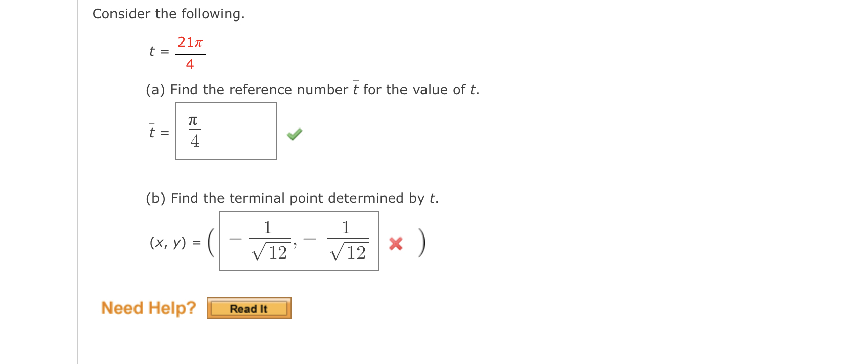 Solved Consider the following.t=21π4(a) ﻿Find the reference | Chegg.com