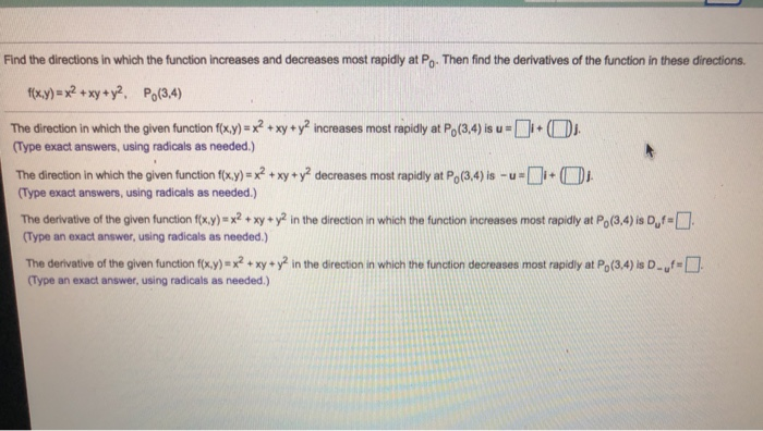Solved Find the directions in which the function increases | Chegg.com