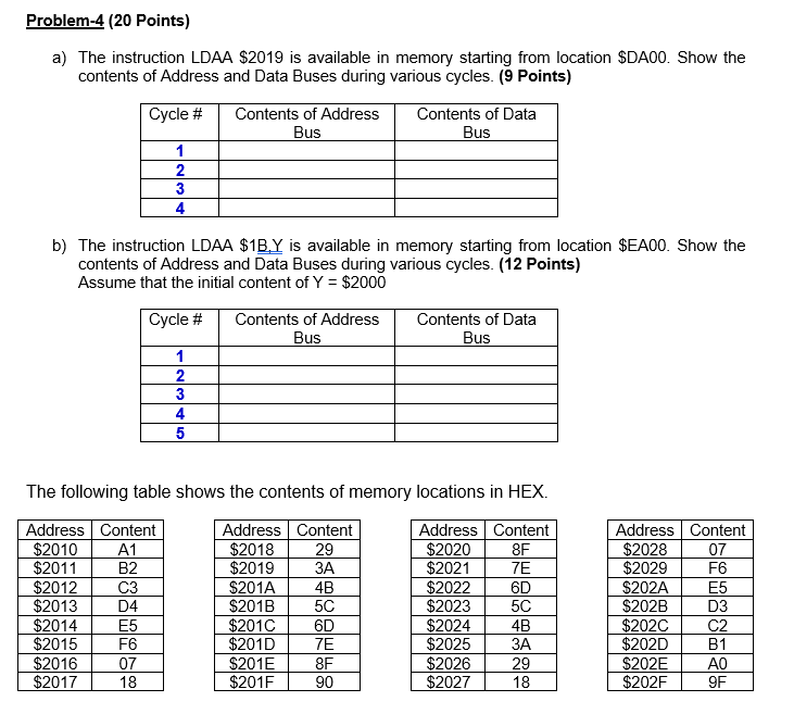 Problem-4 (20 Points) a) The instruction LDAA $2019 | Chegg.com
