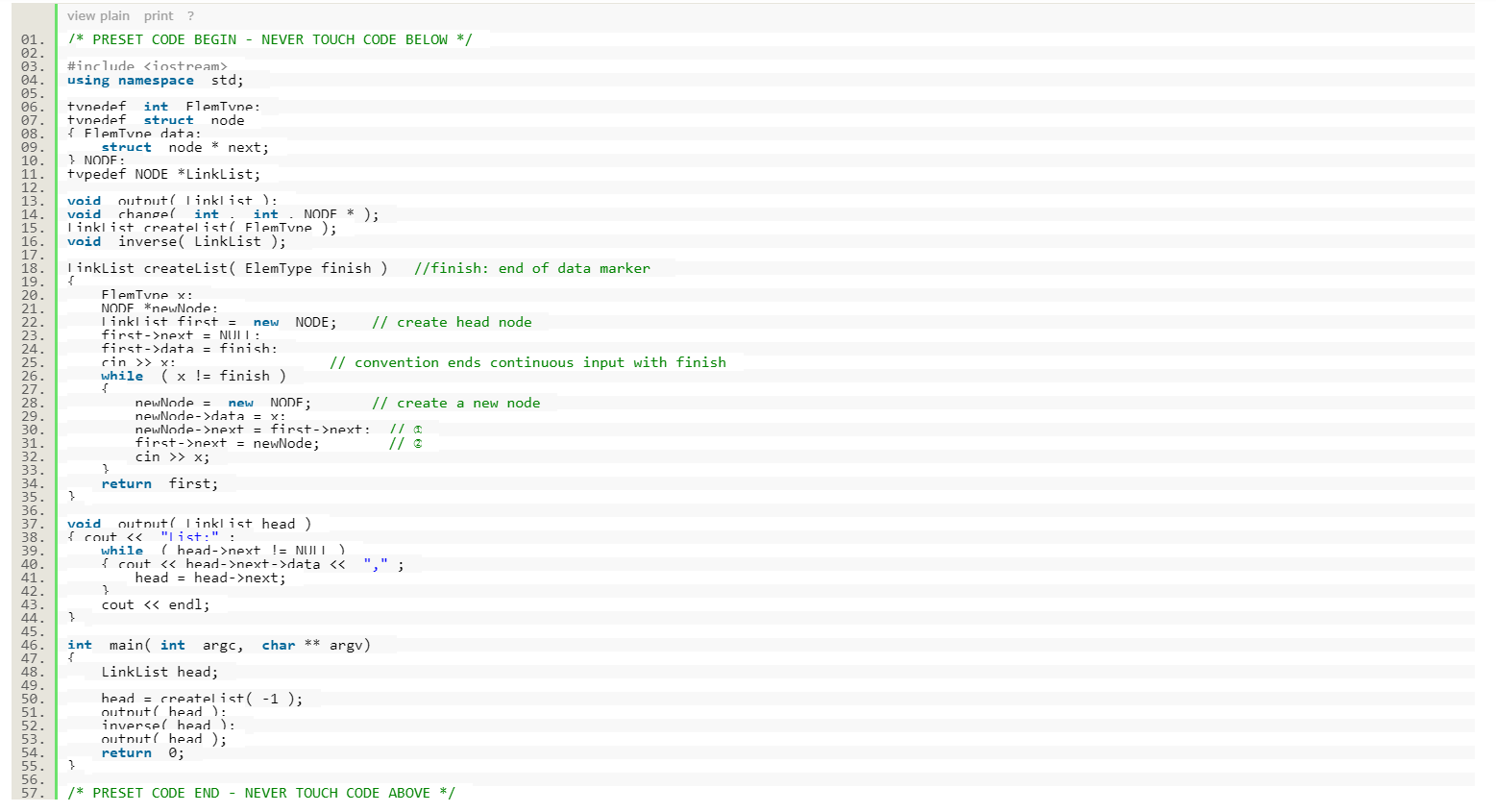 Solved Please write the void inverse( LinkList ) function to | Chegg.com