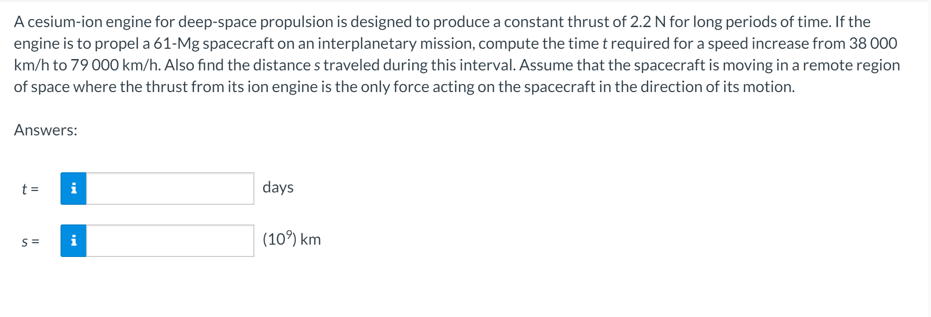 Solved A cesium-ion engine for deep-space propulsion is | Chegg.com