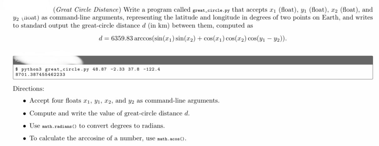 Solved (Great Circle Distance) Write a program called | Chegg.com