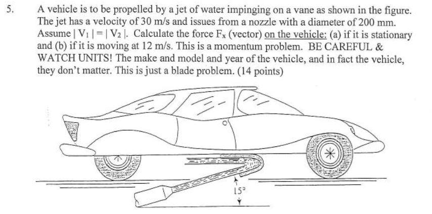 Solved 5. A vehicle is to be propelled by a jet of water | Chegg.com