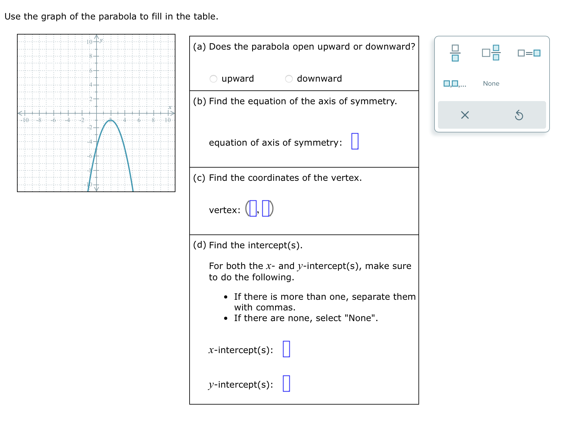 Solved Use the graph of the parabola to fill in the table. | Chegg.com
