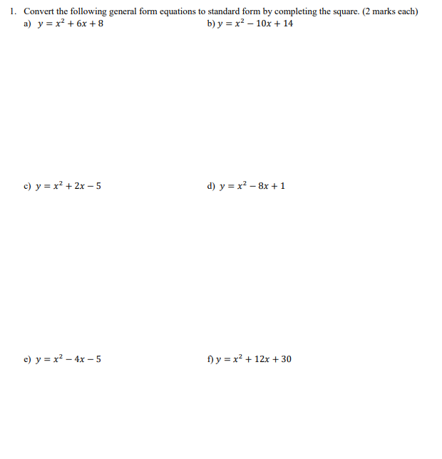 Solved 1. Convert the following general form equations to | Chegg.com