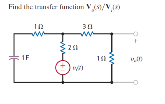 Solved Find the transfer function V (s)/V/(S) 1Ω 3Ω + 2Ω 1 F | Chegg.com