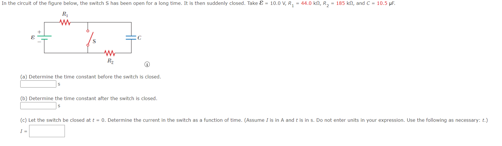 Solved In the circuit of the figure below, the switch S has | Chegg.com