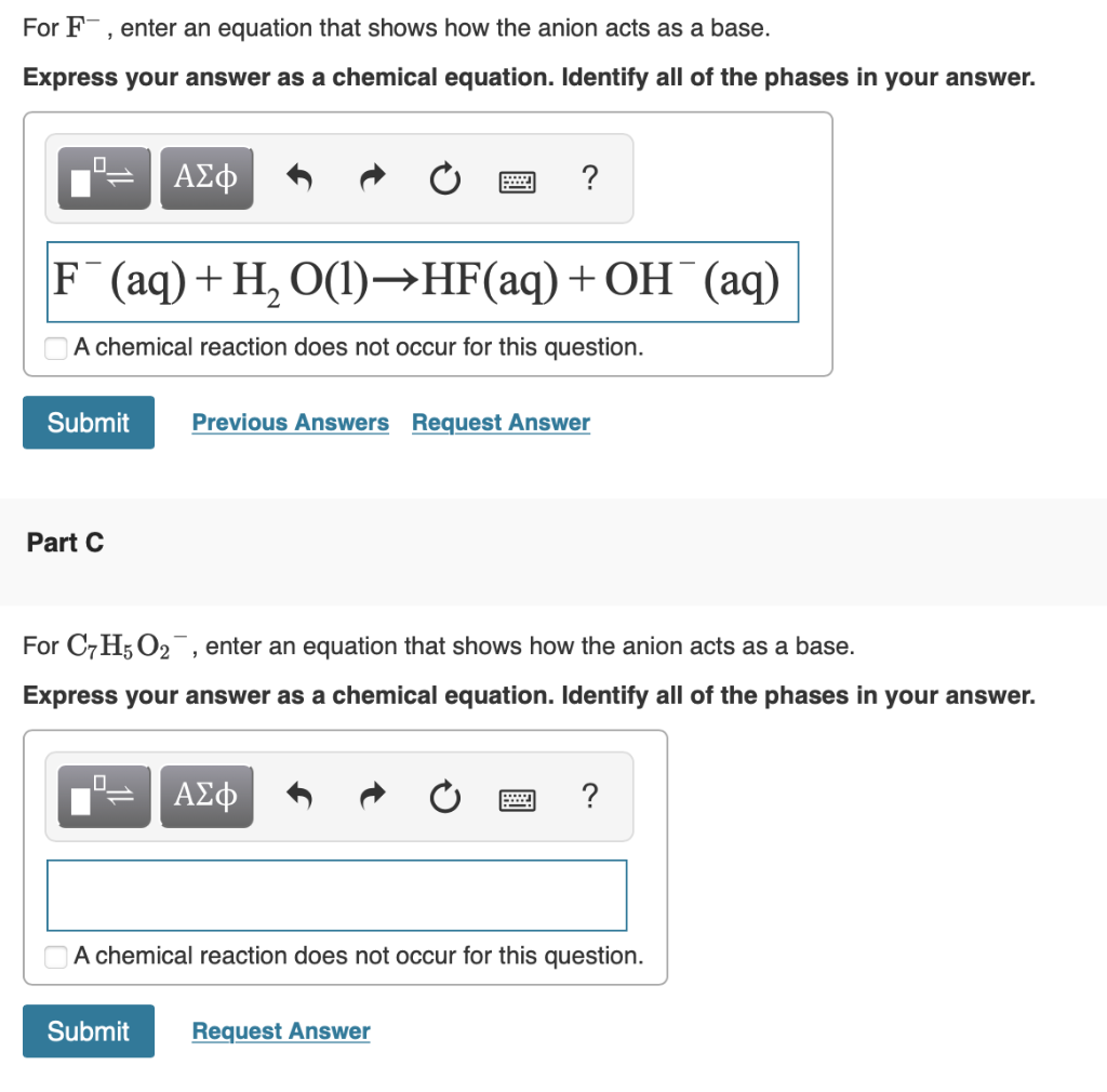 Solved For F-, enter an equation that shows how the anion | Chegg.com