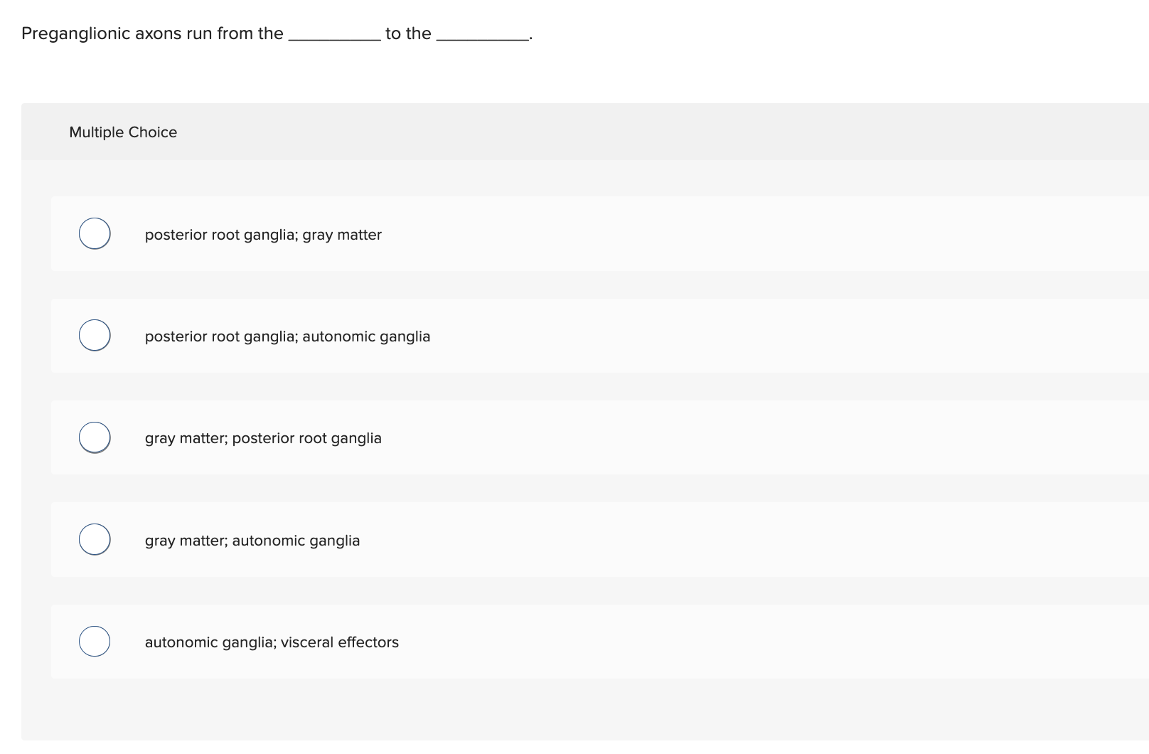 Solved Preganglionic axons run from theto theMultiple | Chegg.com