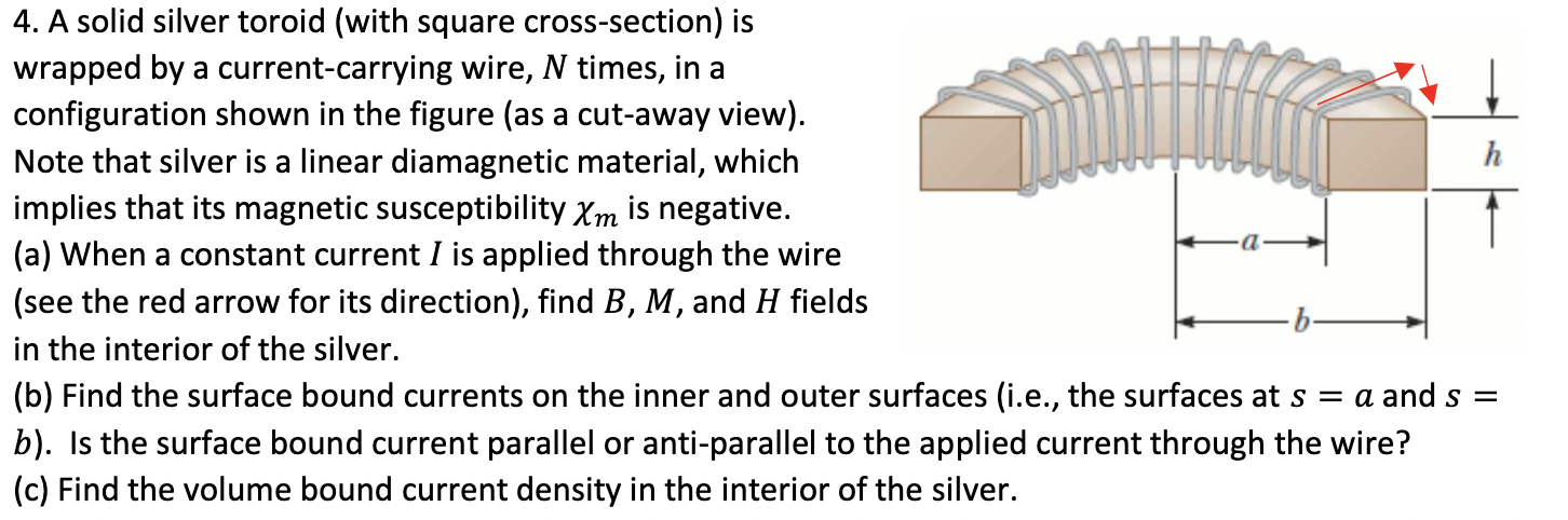 Solved 4. A solid silver toroid (with square cross-section) | Chegg.com