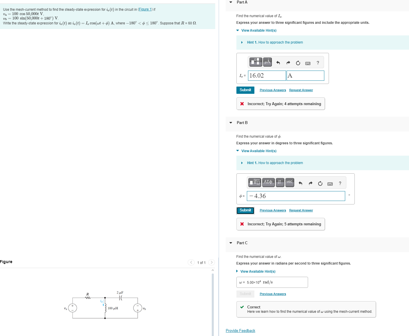 Solved Use the mesh-current method to find the steady-state | Chegg.com