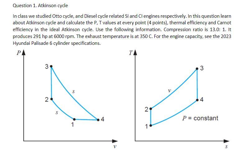 Solved Question 1. Atkinson cycle In class we studied Otto | Chegg.com