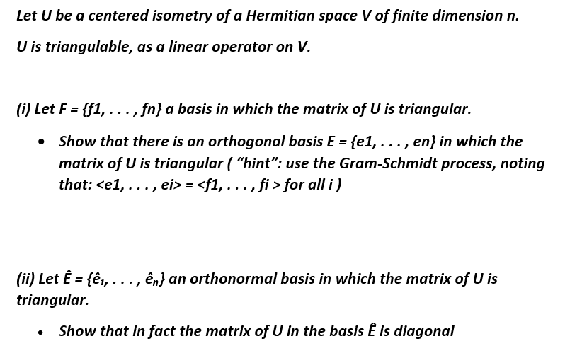 Solved Let U be a centered isometry of a Hermitian space V | Chegg.com