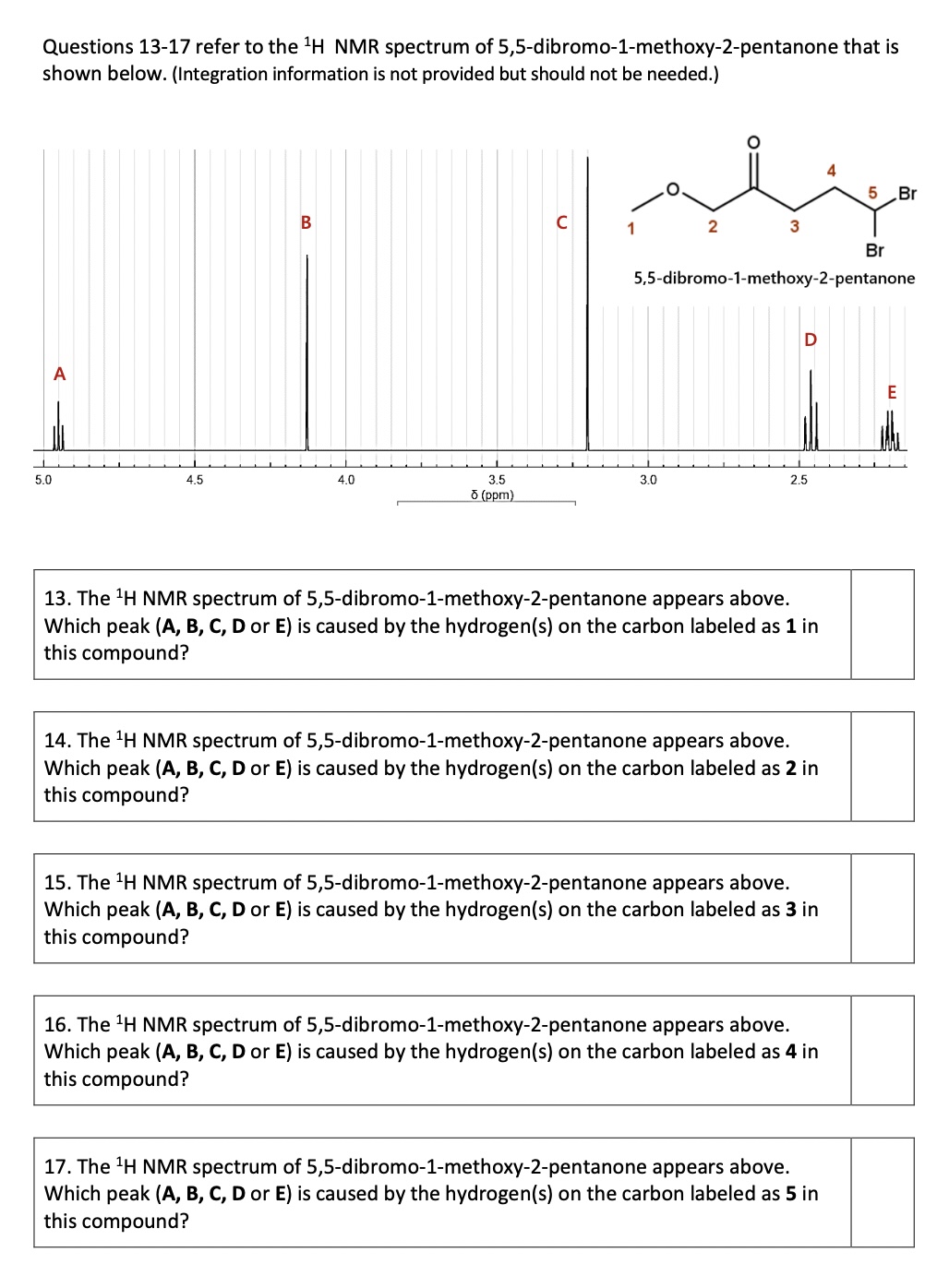 Solved Questions 13-17 refer to the 1H NMR spectrum of | Chegg.com