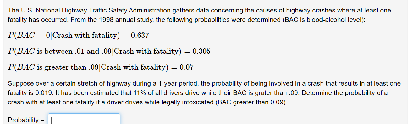 Solved The U.S. National Highway Traffic Safety | Chegg.com