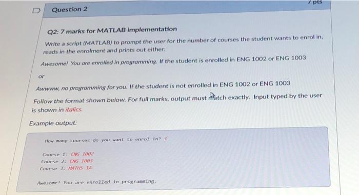 Solved Q1: 5 marks for MATLAB implementation Write a MATLAB | Chegg.com