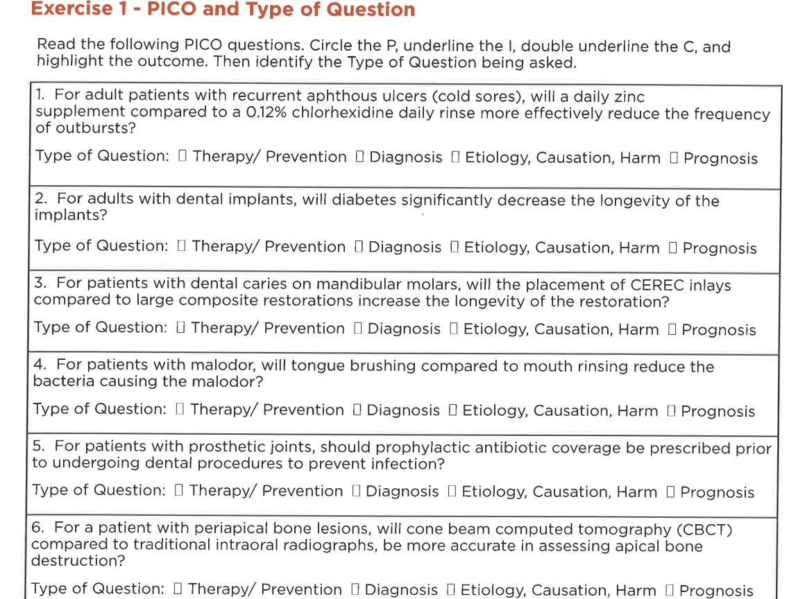 Read the following PICO questions. Circle the P, | Chegg.com