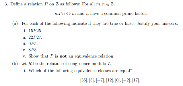 Solved 3. Define a relation P on Z as follows: For all m,n | Chegg.com