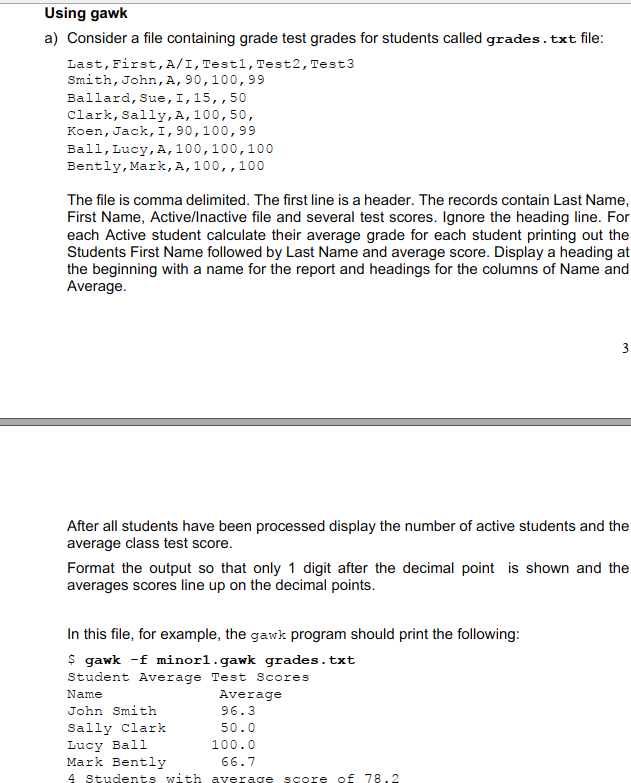 Using gawk a) Consider a file containing grade test | Chegg.com Using gawk a) Consider a file containing grade test | Chegg.com
