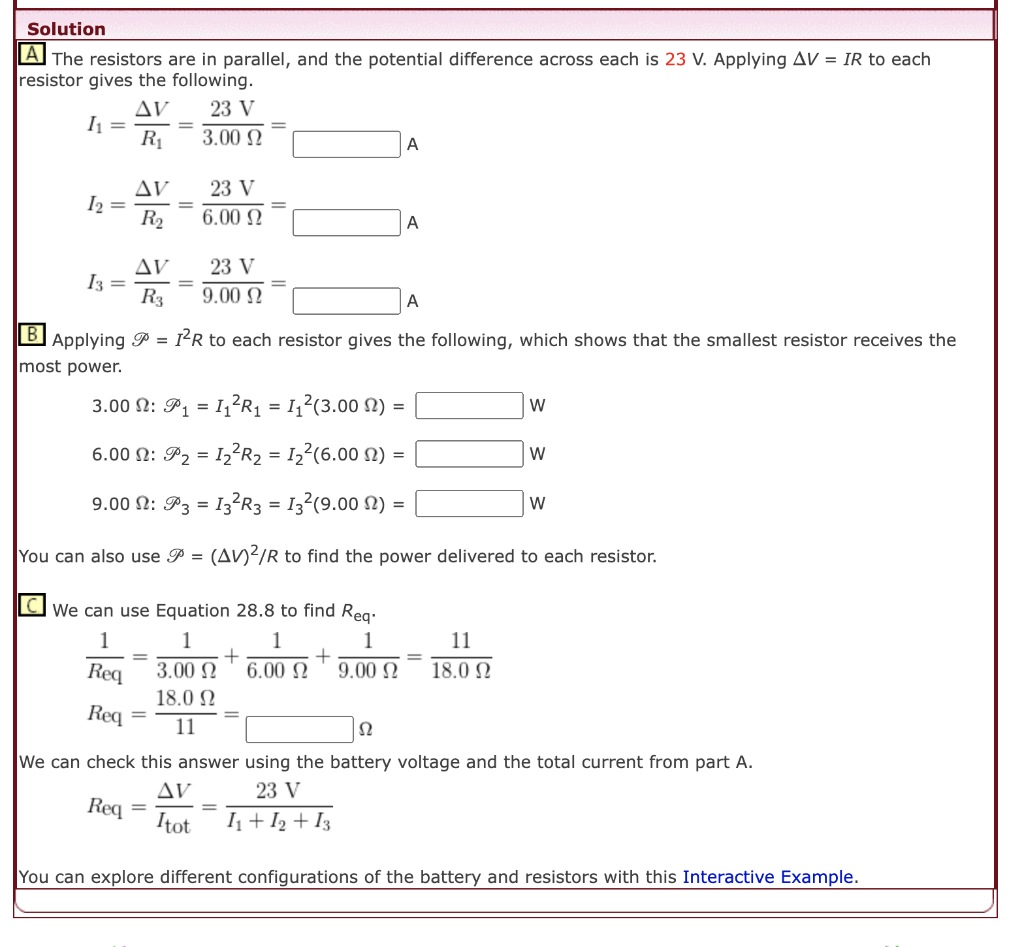 Solved Example 28.6 Three Resistors in Parallel Problem | Chegg.com
