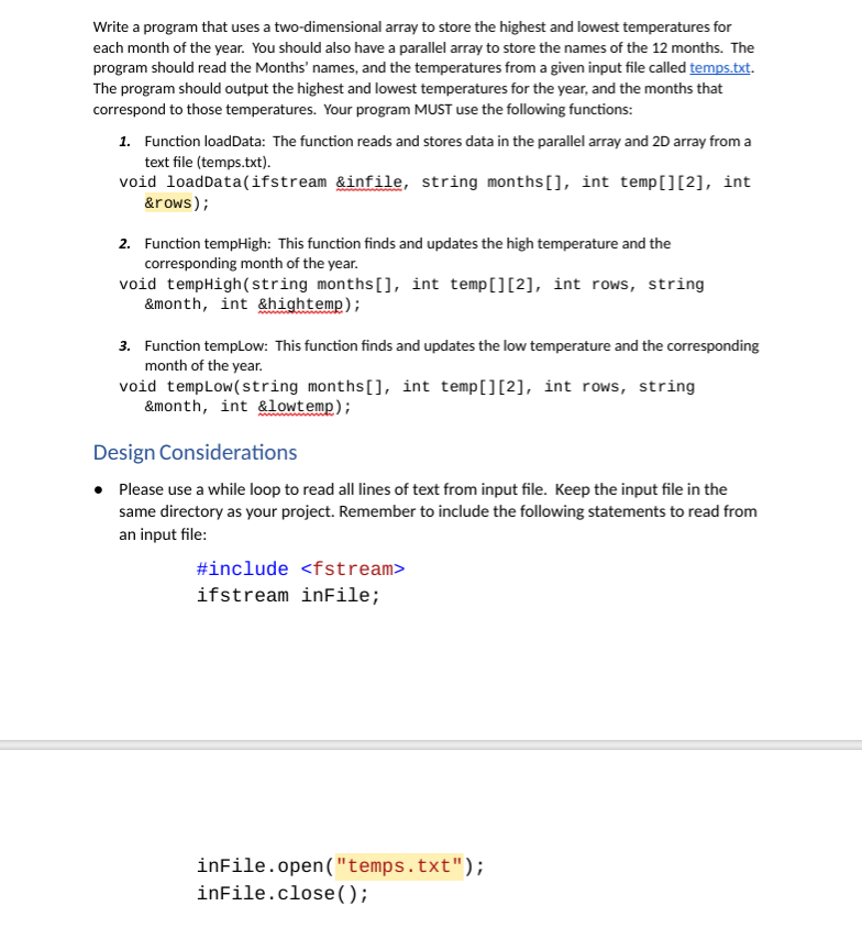 inFile.open ("temps.txt" inFile.close(); I would | Chegg.com