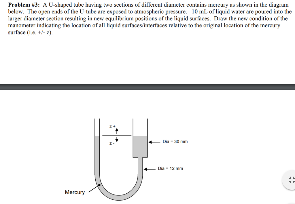 Solved Problem #3: A U-shaped tube having two sections of | Chegg.com