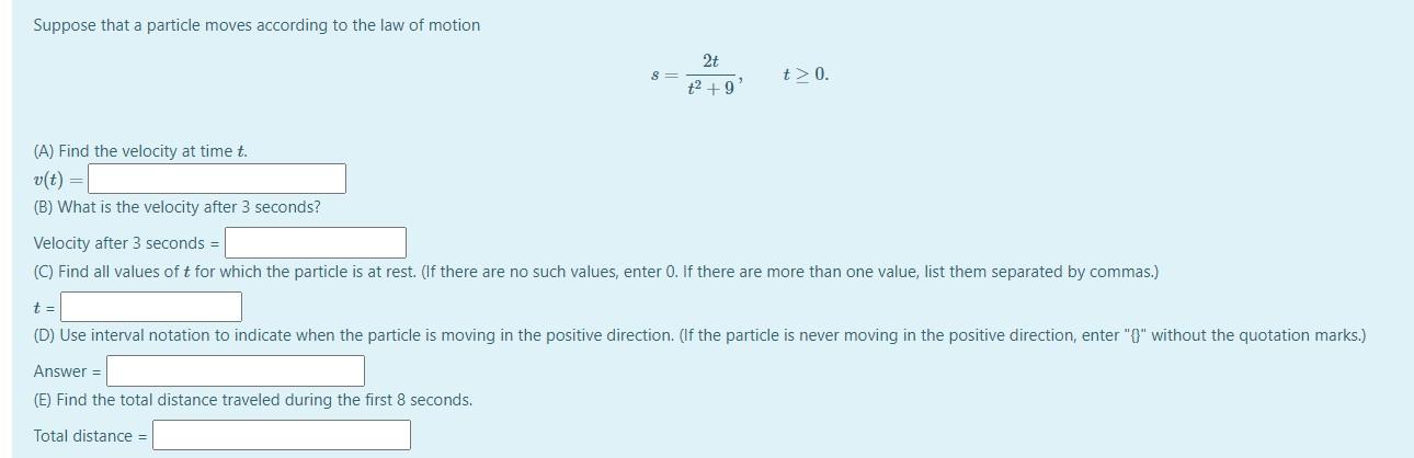 Solved Suppose that a particle moves according to the law of | Chegg.com