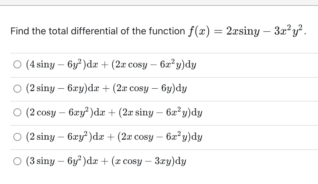 Solved Find the total differential of the function f(x) = | Chegg.com