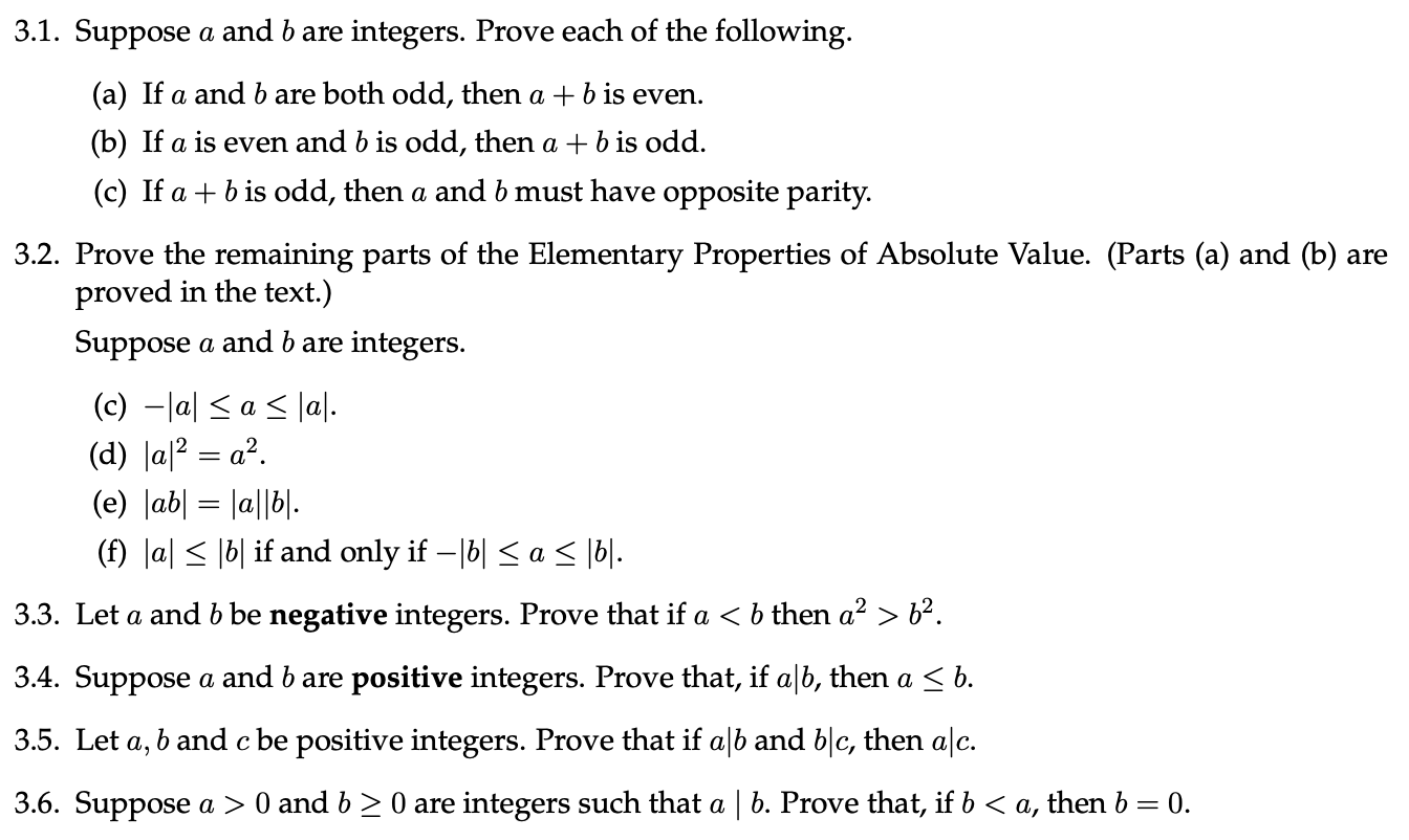 Solved 3.1. ﻿Suppose a and b ﻿are integers. Prove each of | Chegg.com