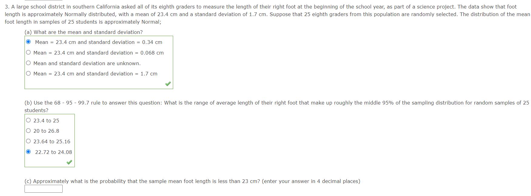 Solved oot length in samples of 25 students is approximately | Chegg.com