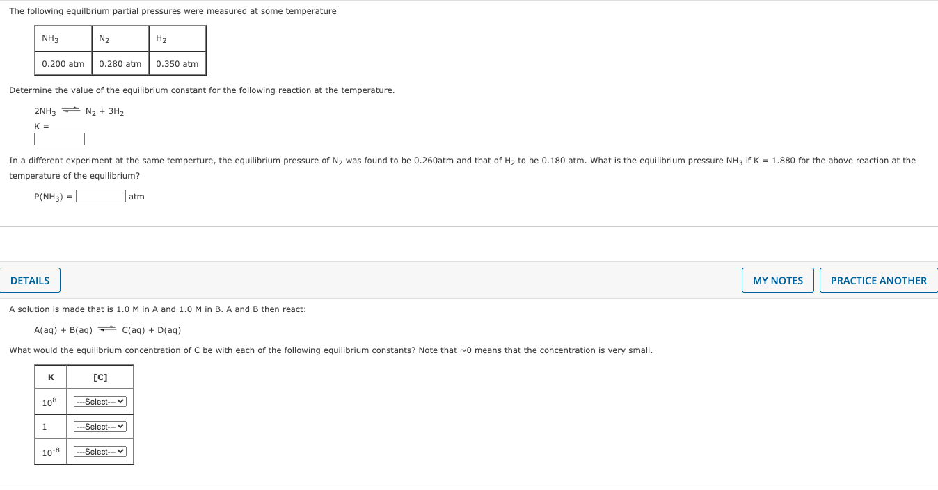 Solved The following equilbrium partial pressures were | Chegg.com